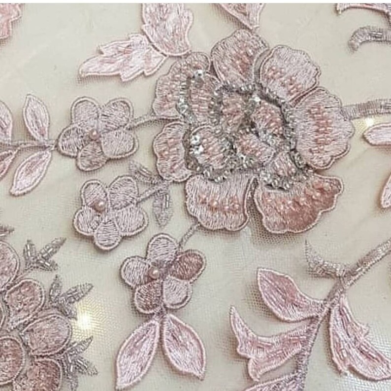 By the Yard Lace Fabric Dusty Rose Embroidered With Sequins | Etsy