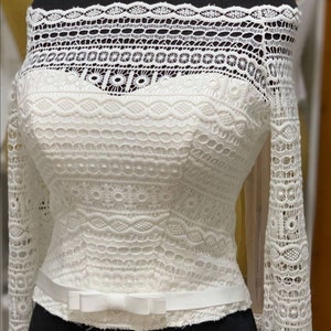 Ivory Bridal Boho Crop Top With Long Sleeves off Shoulder Wedding Gown ...