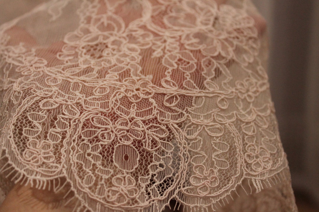Peach French Lace With Corded Peach Fabric Lace for Bridal Dress Corded ...