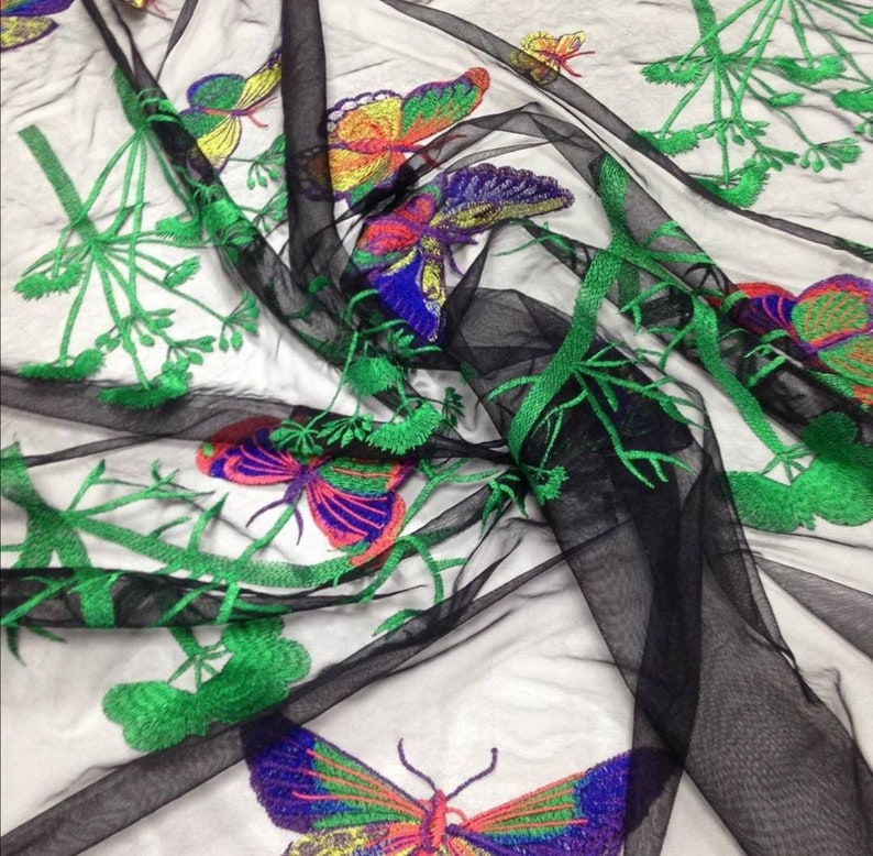 Embroidery on the Tulle Butterfly Embroidery Fabric Lace Butterfly ...