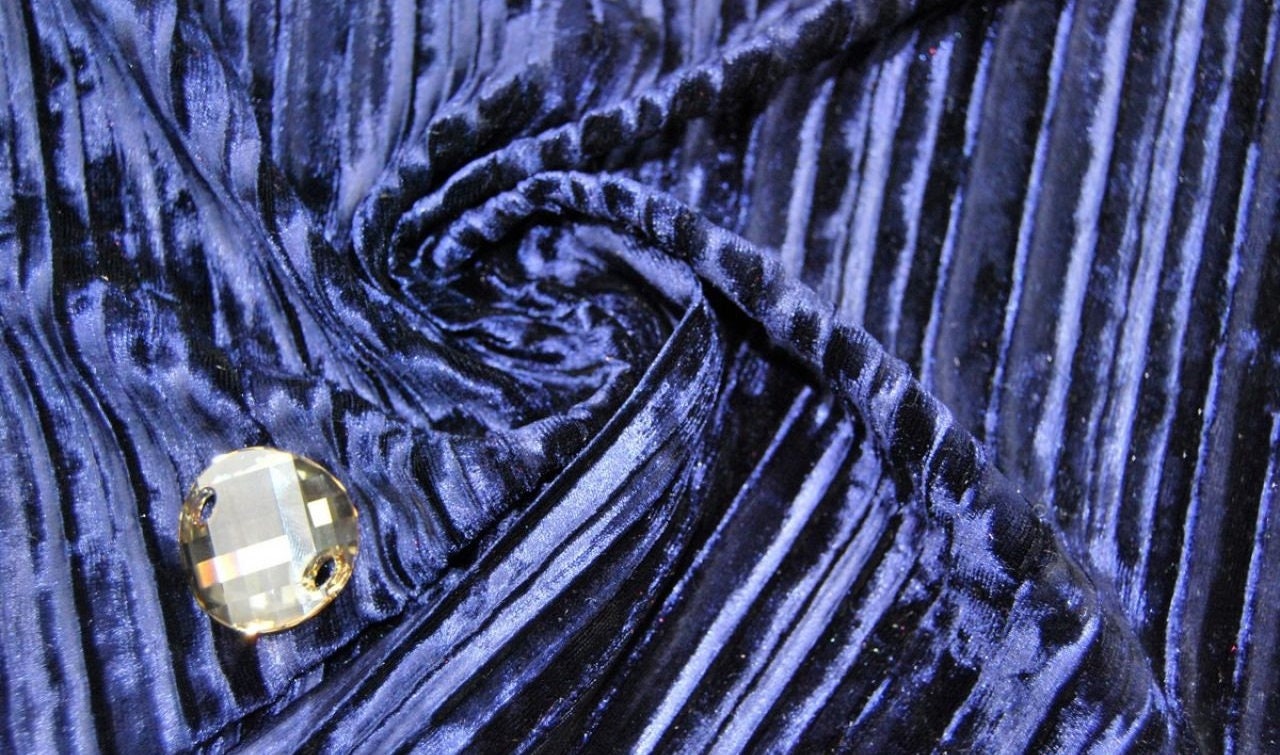 Blue large pleated velvet Stretch 59'' Wide by the 1 | Etsy