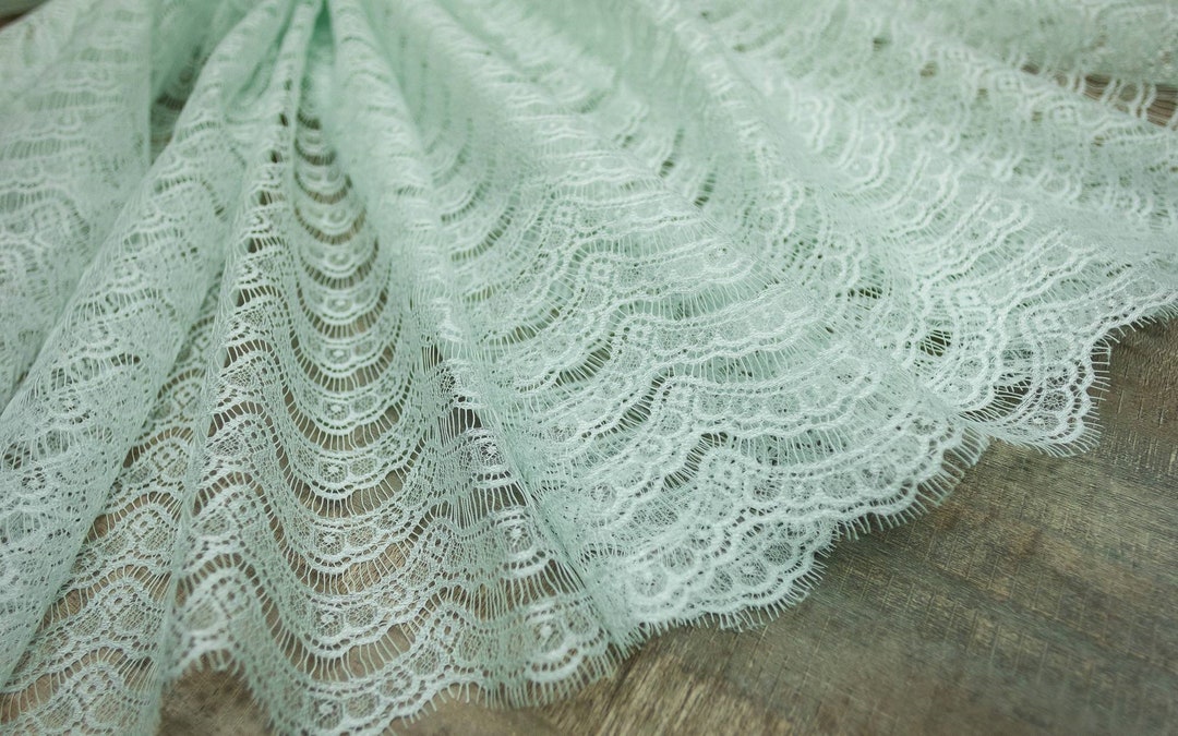Mint French Fabric Lace Chantilly Mint Lace Curtains Mint Lace Mint ...