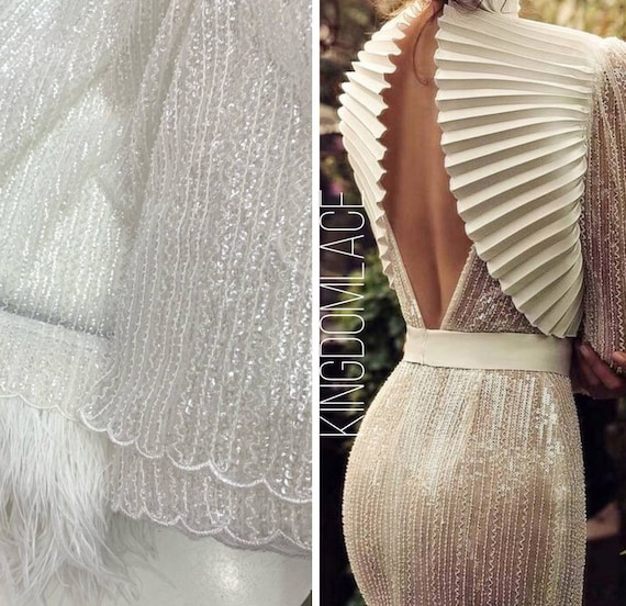 Ivory Embroidered Lace Fabric Ivory Beaded Lace Fabric Ivory | Etsy