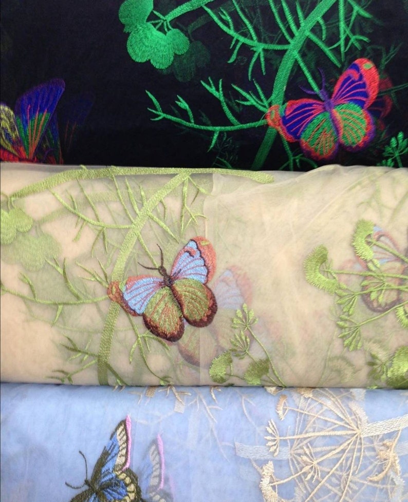 Embroidery on the Tulle Butterfly Embroidery Fabric Lace Butterfly ...