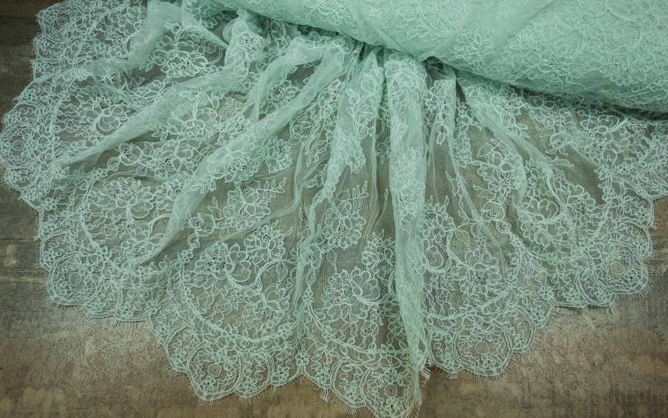 Pale Mint French Lace With Corded Mint Fabric Lace for Bridal Dress ...
