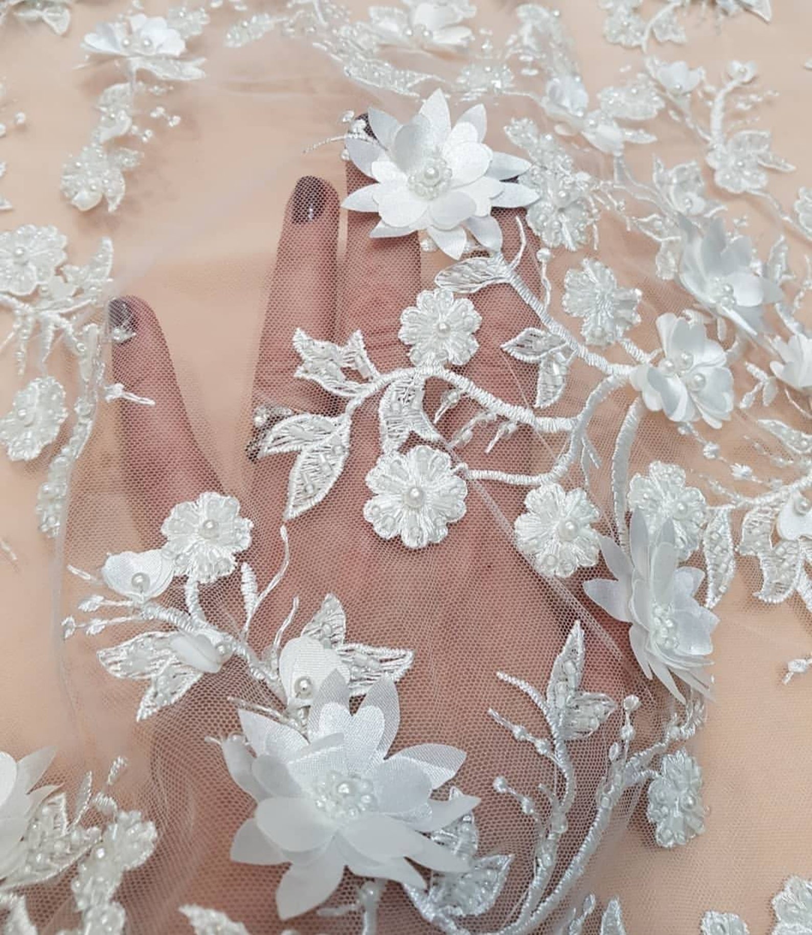 Off White Wedding Fabric Lace off White Bridal Lace Tulle Embroidered ...