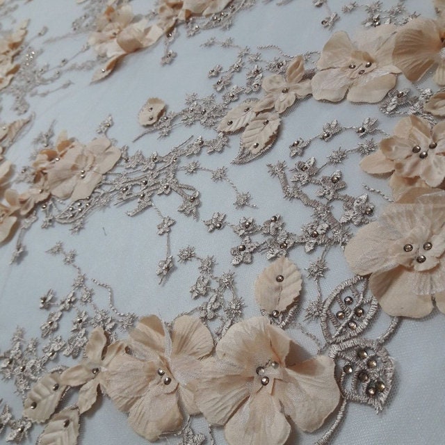 3D Flowers Fabric Lace 3D Lace Fabric Luxury Hand Made Pearl | Etsy