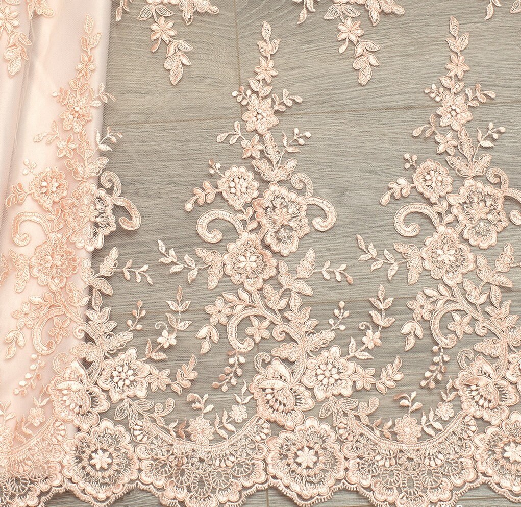 Blush pink lace fabric Light lilac lace Royal blue wedding | Etsy