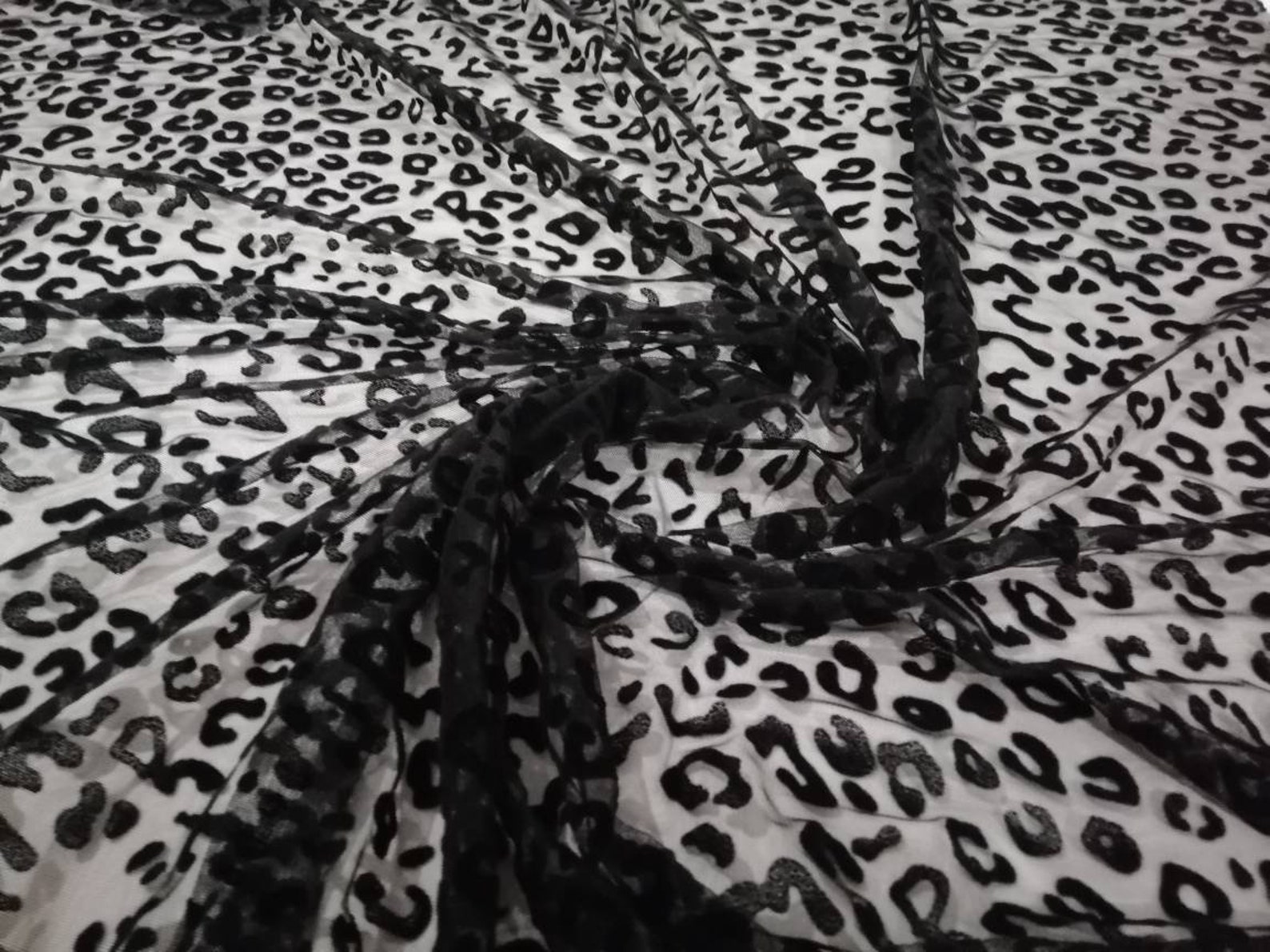 Black Velvet Leopard Mesh Fabric Black Tulle Flock Fabric - Etsy