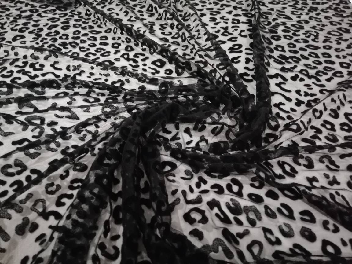 Black Velvet Leopard Mesh Fabric Black Tulle Flock Fabric - Etsy