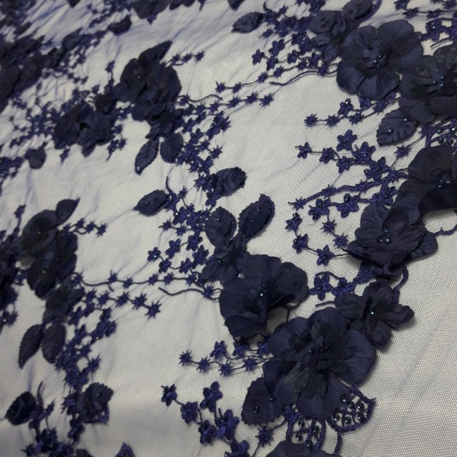 3D dark blue flowers fabric lace 3D lace fabric Luxury hand | Etsy