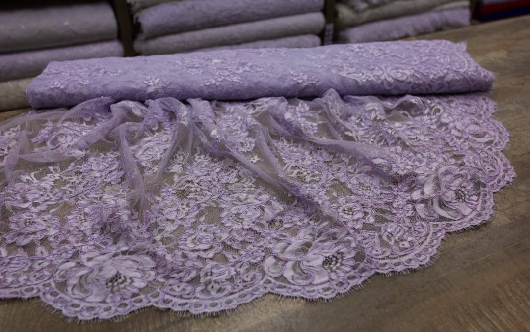 Lilac French Fabric Lace With Cord Lilac Bridal Lace 1 Yard Wedding ...
