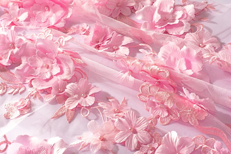 Pink Lace 3D Fabric Lace Pink Fabric Bridal Lace Pink Floral | Etsy