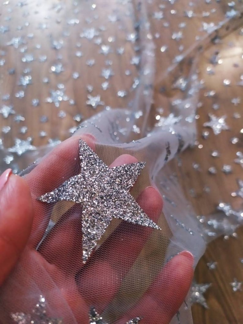 Silver Glitter stars Tulle Fabric Sparkle Lace - Etsy