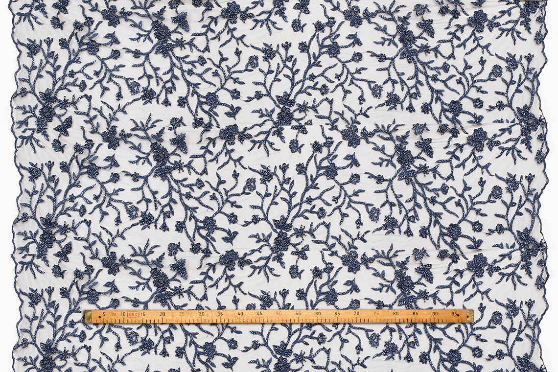 1 Yard Navy Blue 3d Lace Navy Embroidery Fabric Blue Lace - Etsy