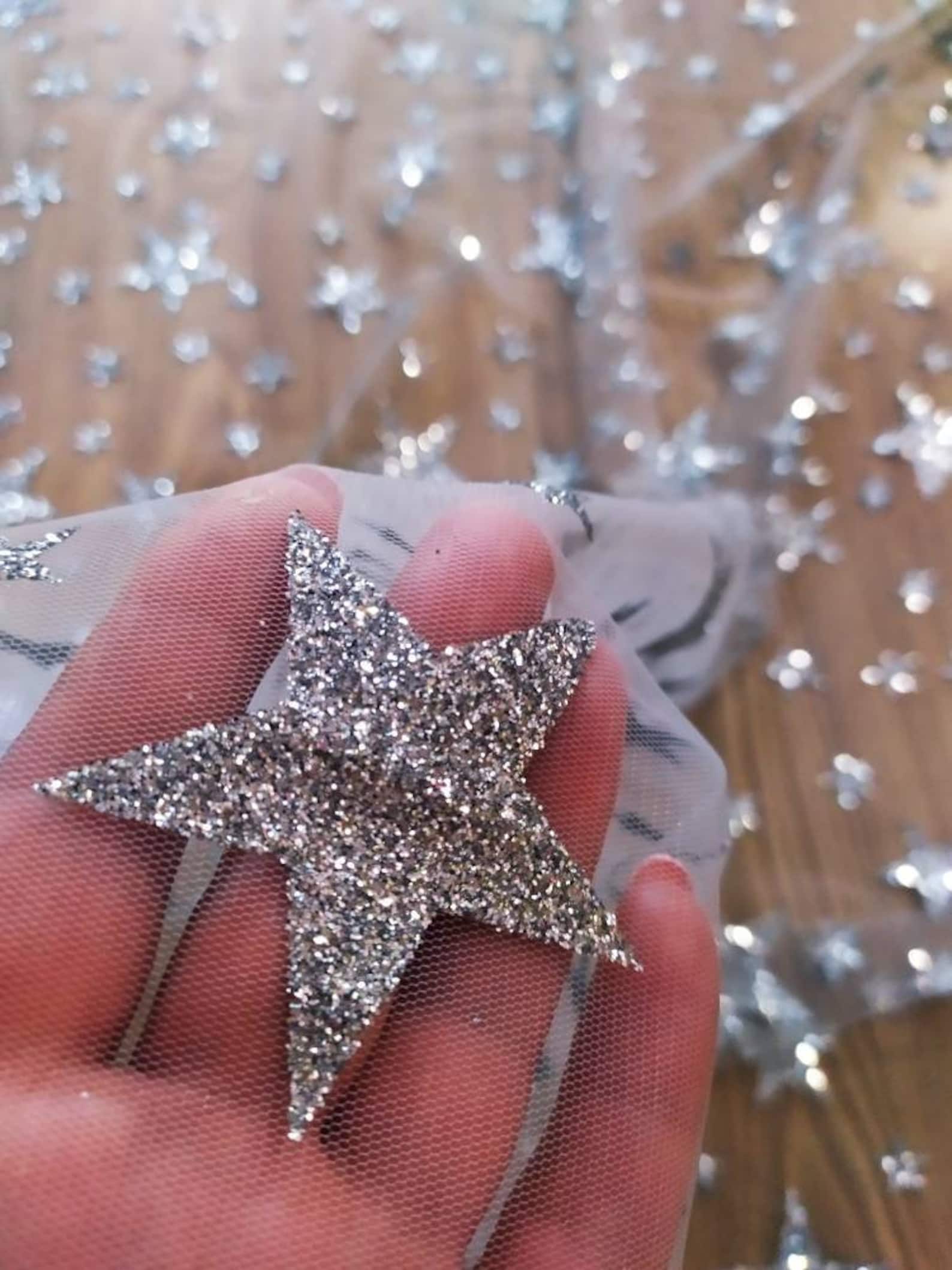 Silver Glitter Stars tulle fabric Sparkle lace | Etsy
