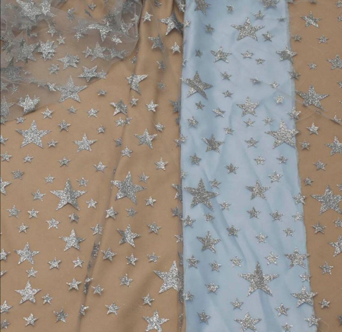 Silver Glitter "stars" Tulle Fabric Sparkle Lace Fabric on the Tulle ...