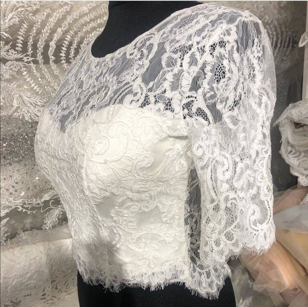 Ivory Lace Wedding Corset Chantilly Lace Bridal Corset With 3/4 Sleeves ...