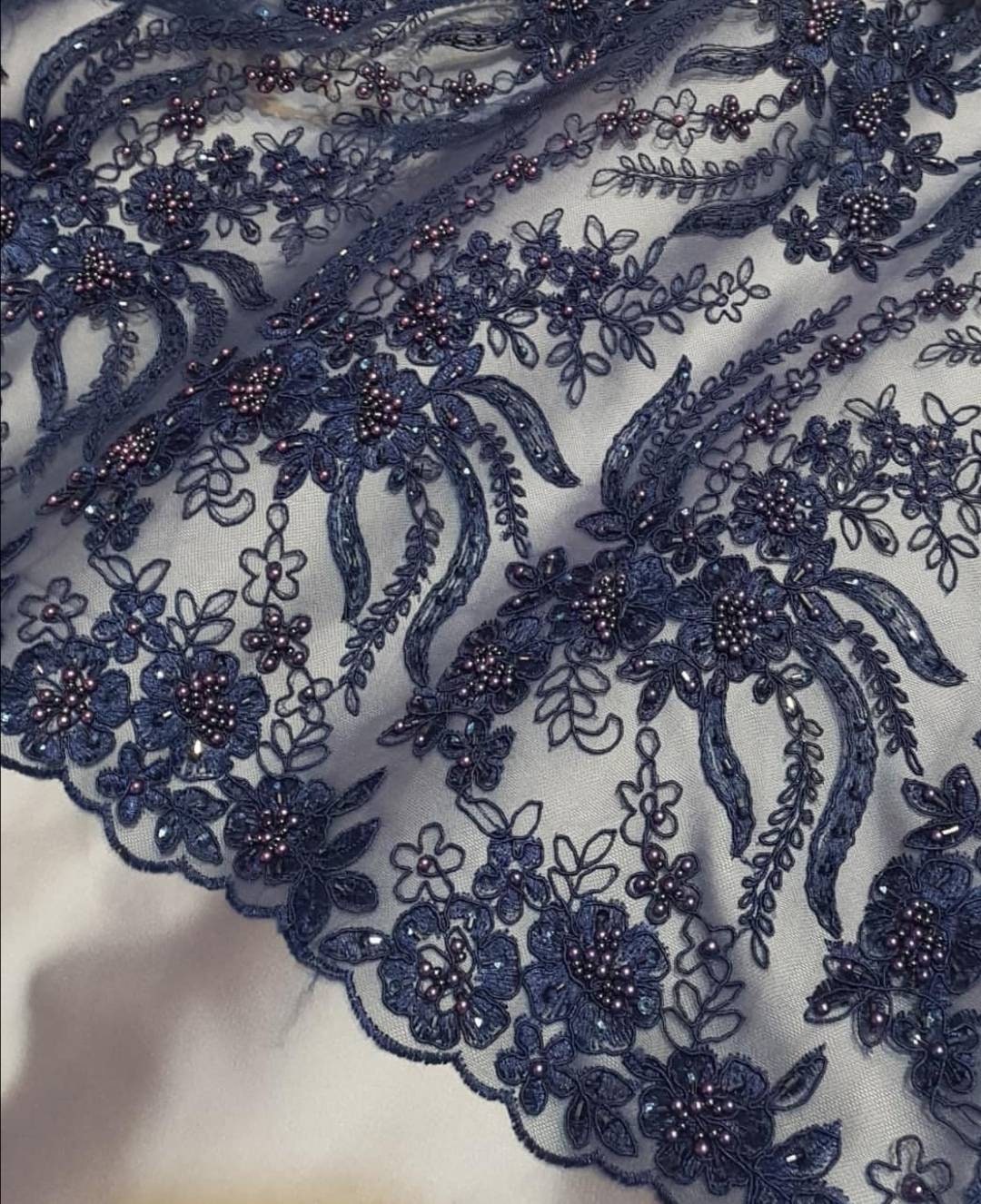 3d dark blue lace fabric Embroidery Navy blue fabric | Etsy