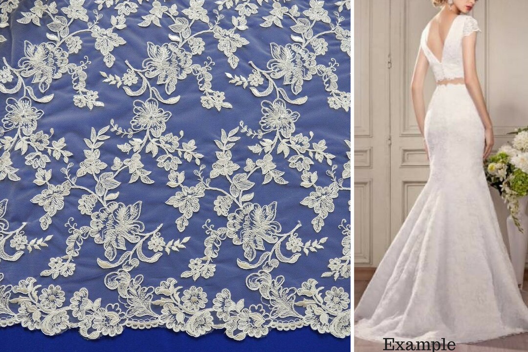 White Corded Lace Fabric Bridal White Lace Fabric Wedding White Lace ...