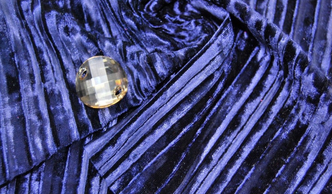 Blue Large Pleated Velvet Stretch 59'' Wide by the 1 Meters Luxuriously ...