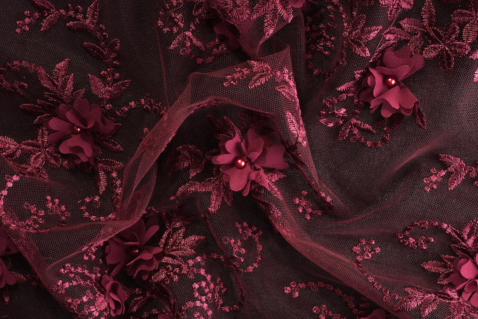 Burgundy floral 3d fabric lace Burgundy embroidery lace New | Etsy