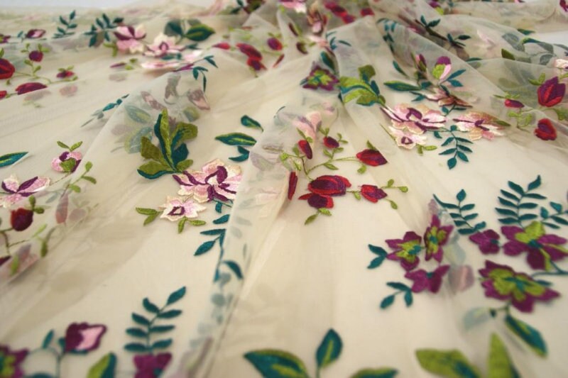 Embroidered Lace Fabric With Flowers Black Lace Fabric With | Etsy