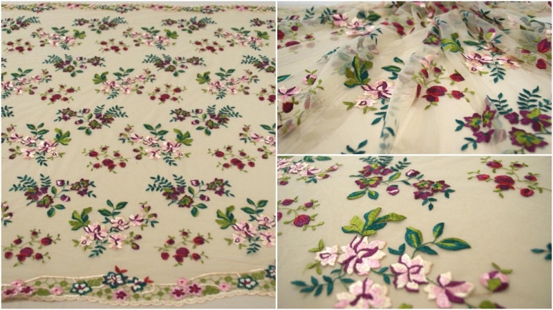 Embroidered Lace Fabric With Flowers Black Lace Fabric With | Etsy