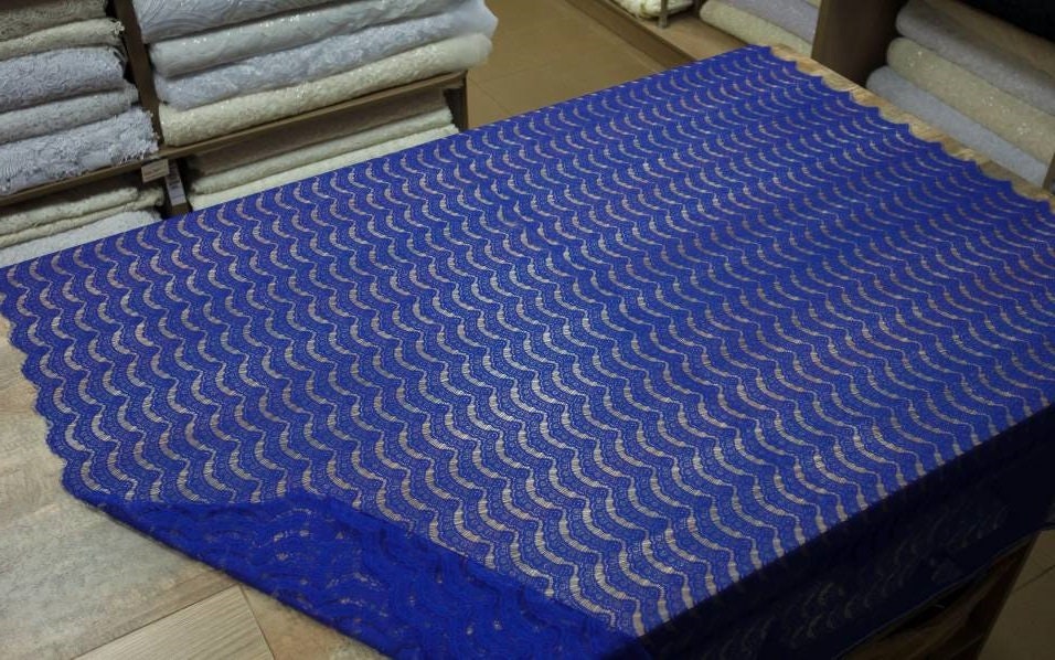 Royal blue lace fabric Embroidered lace Royal blue wedding | Etsy