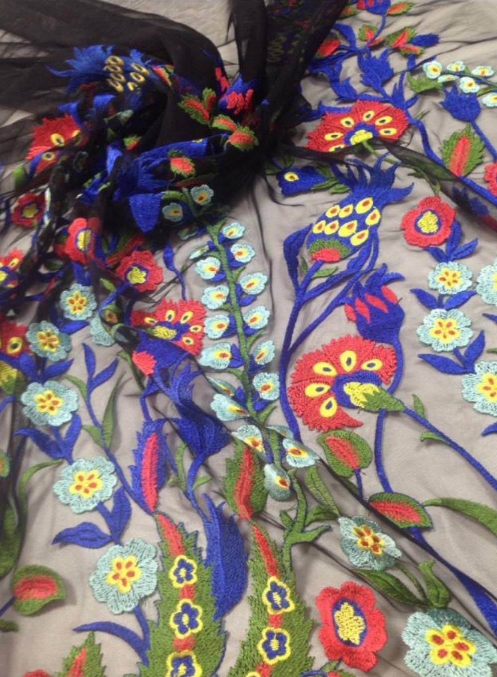 Embroidery Flowers on the Tulle Embroidery Fabric Lace Black ...
