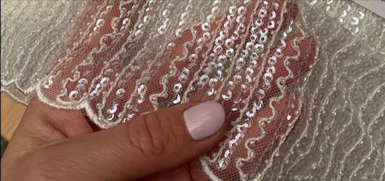 Ivory embroidered lace fabric Ivory Beaded lace fabric Ivory | Etsy