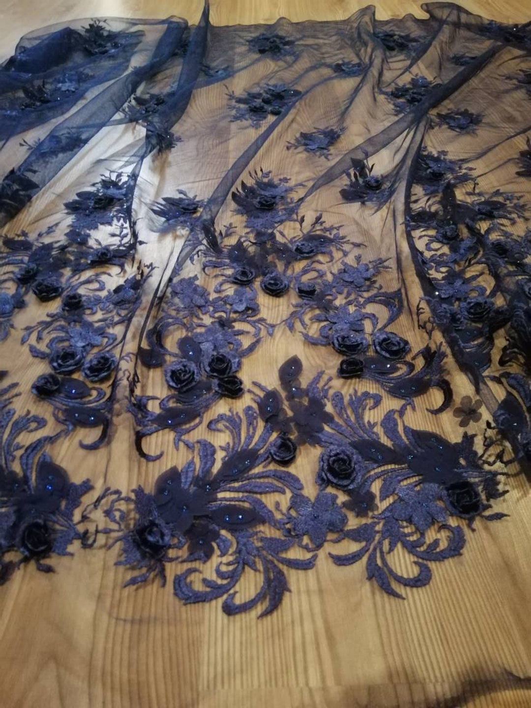 3D Fabric Lace 3D Rose Lace Fabric Luxury Hand Made Pearl by 3D Flowers ...