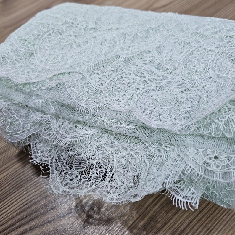 Pale Mint French Lace With Corded Mint Fabric Lace for Bridal Dress ...
