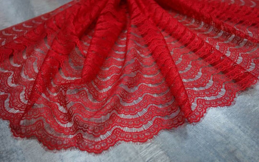 Red Fabric Lace by the Yard French Lace Fabric Red French Lace Fabric ...