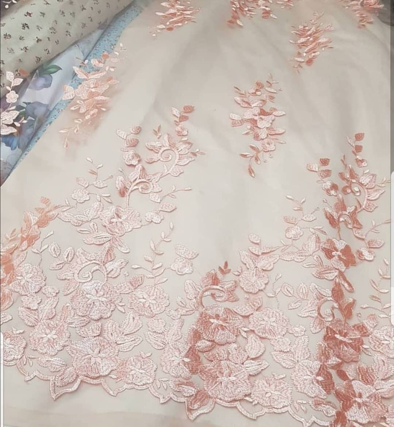 Flowers Embroidered on a Tulle Fabric Evening Fabric Lace - Etsy