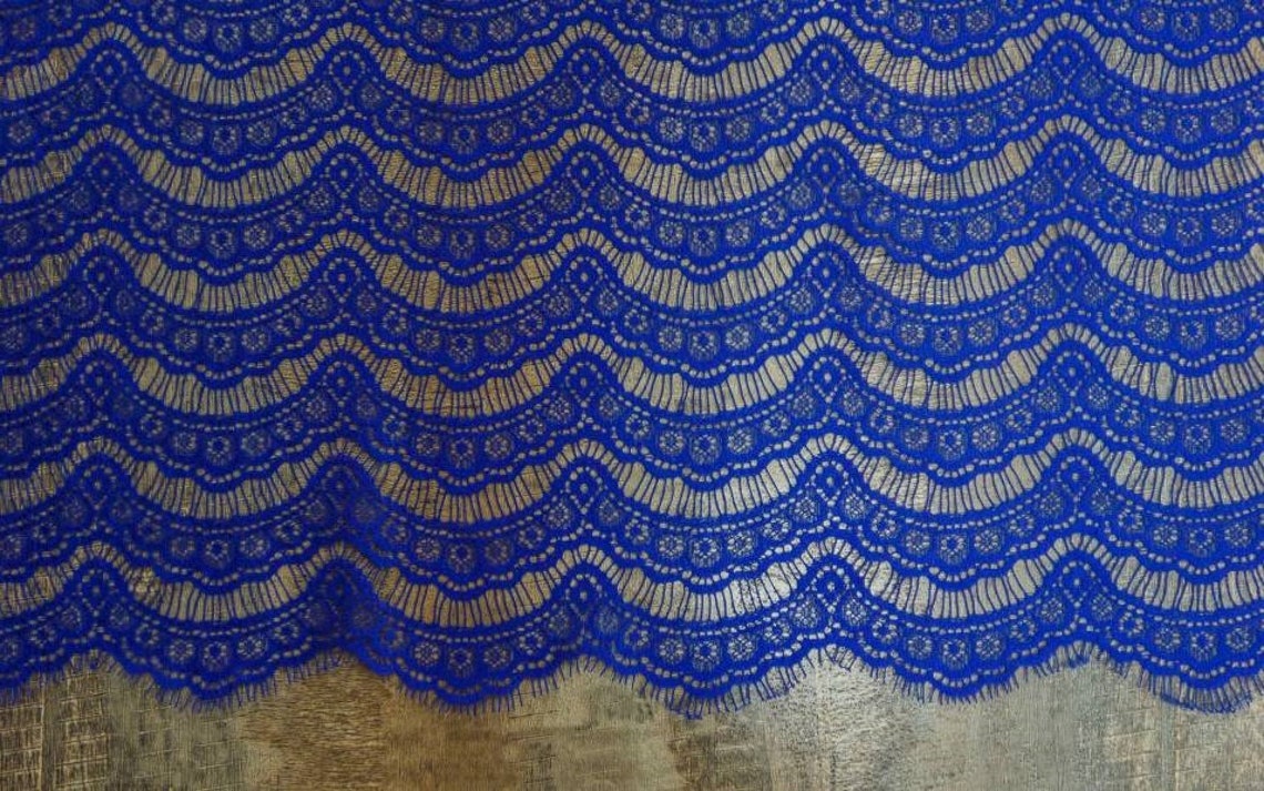 Royal blue lace fabric Embroidered lace Royal blue wedding | Etsy