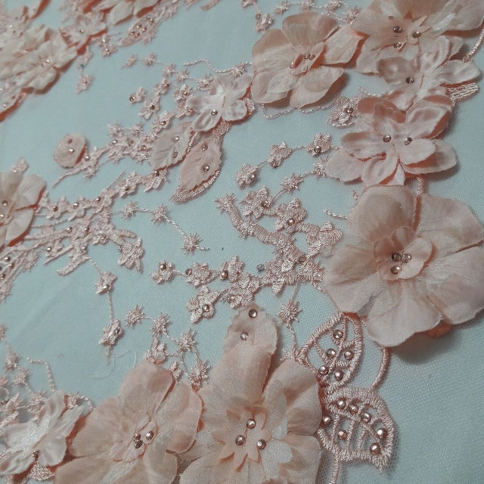 3D Flowers Fabric Lace 3D Lace Fabric Luxury Hand Made Pearl | Etsy