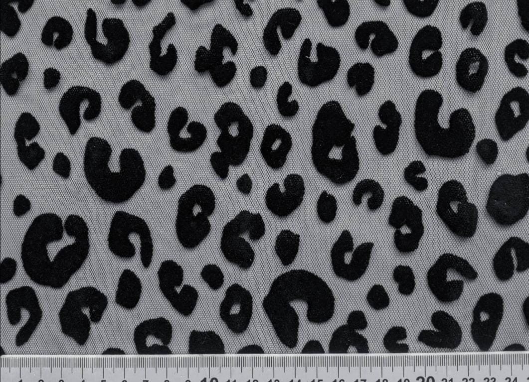 Black Velvet Leopard Mesh Fabric Black Tulle Flock Fabric - Etsy