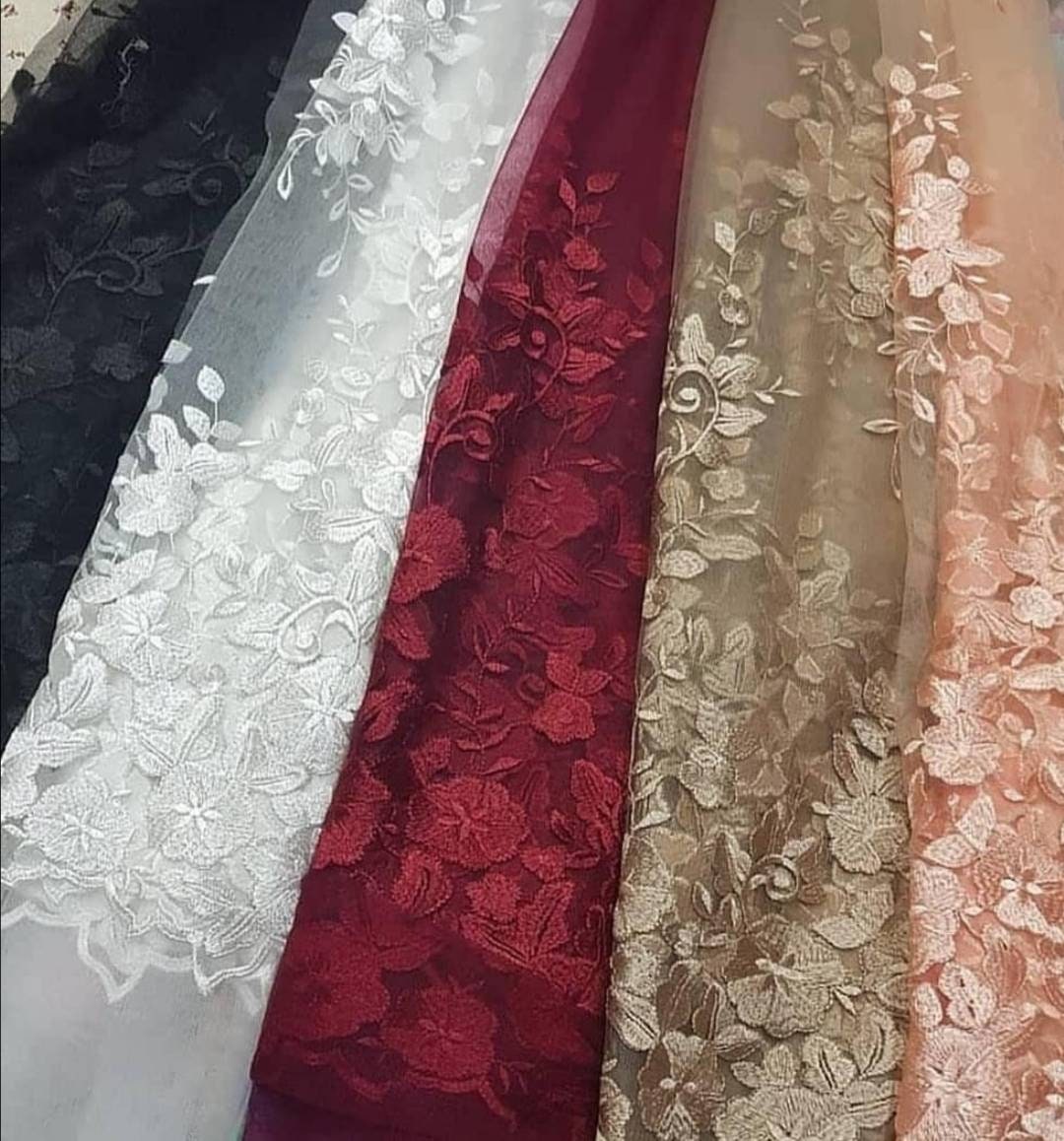 Flowers Embroidered on a Tulle Fabric Evening Fabric Lace - Etsy