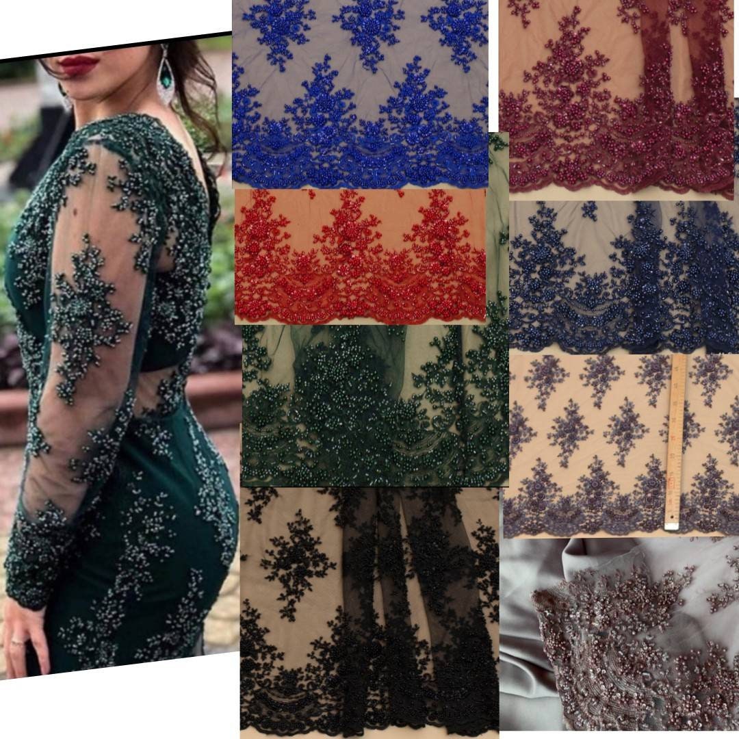 3d Beaded Lace Fabric Embroidery Navy Blue Fabric Embroidery - Etsy