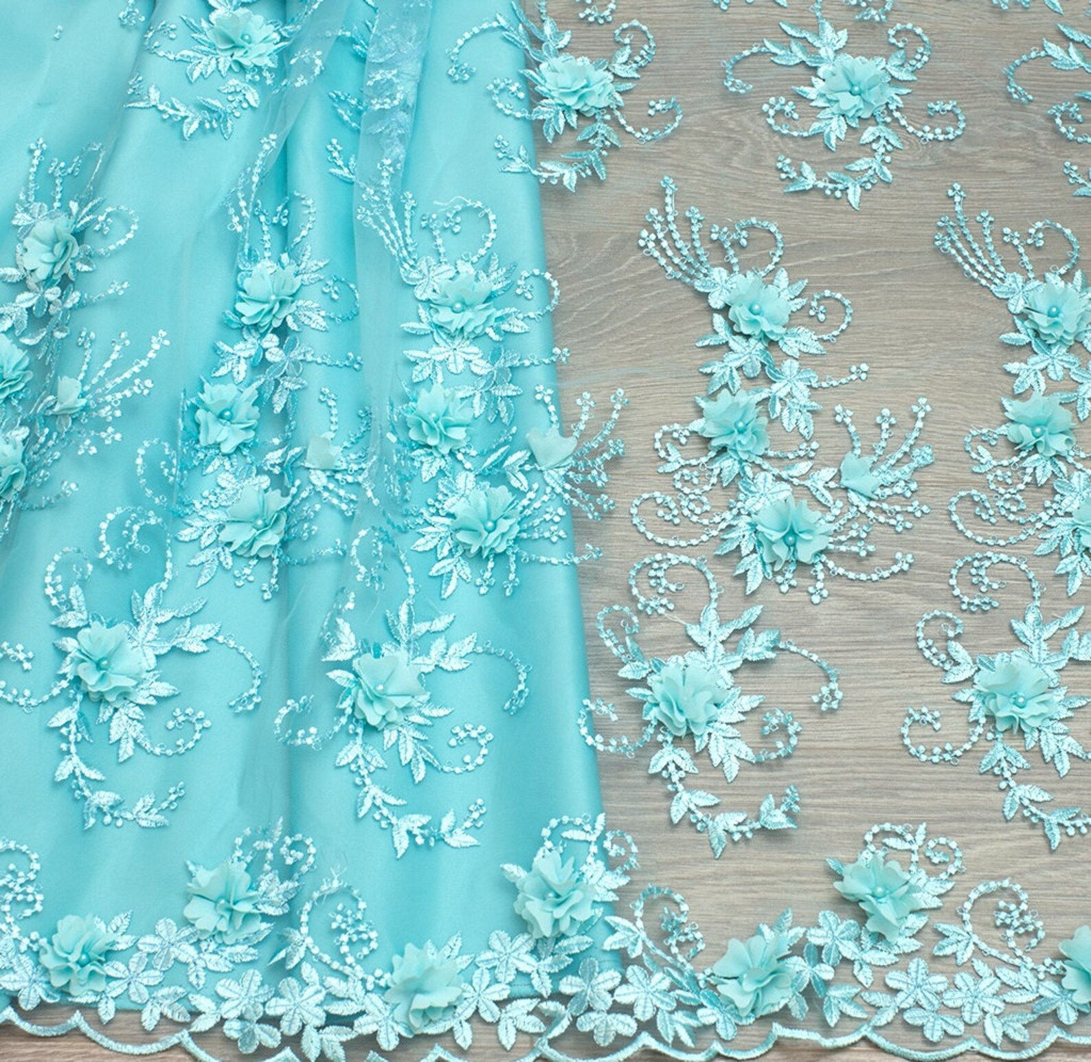 1 Yard/ Beaded Mint Lace 3D Mint Fabric Mint Fashion Lace 3D - Etsy India