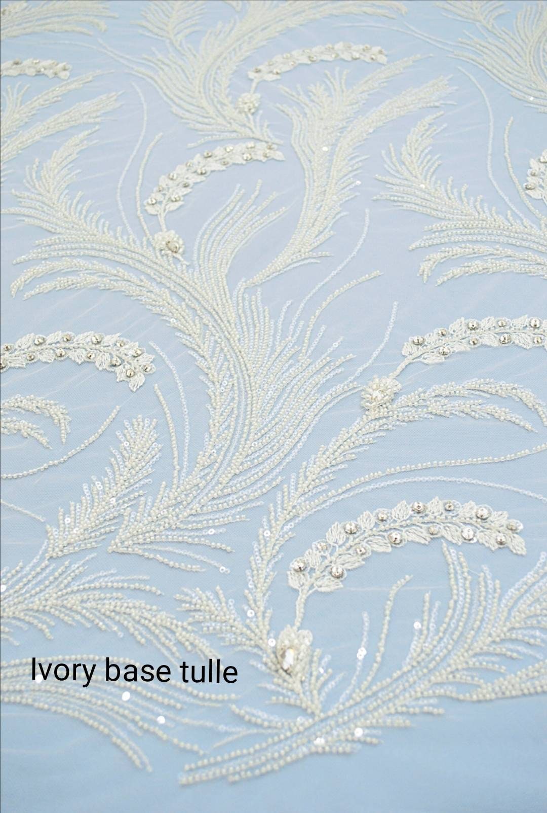 3d Ivory Embroidered Lace Fabric Embroidery Small Beads - Etsy