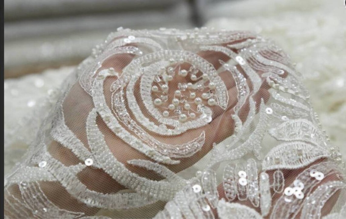 Ivory Embroidered Fabric by the Yard Ivory Wedding Fabric Lace ...