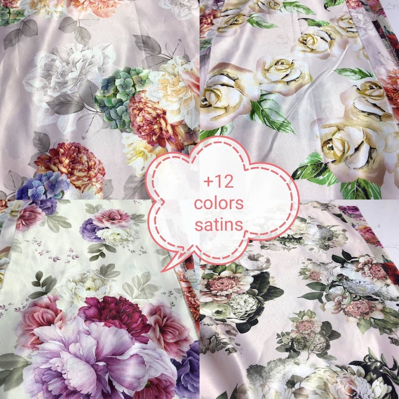 Floral Satin Fabric - Etsy