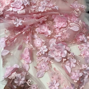 Pink Lace 3D Lace 3d Pink Fabric Bridal Lace Floral Pink 3D Fabric Pink ...