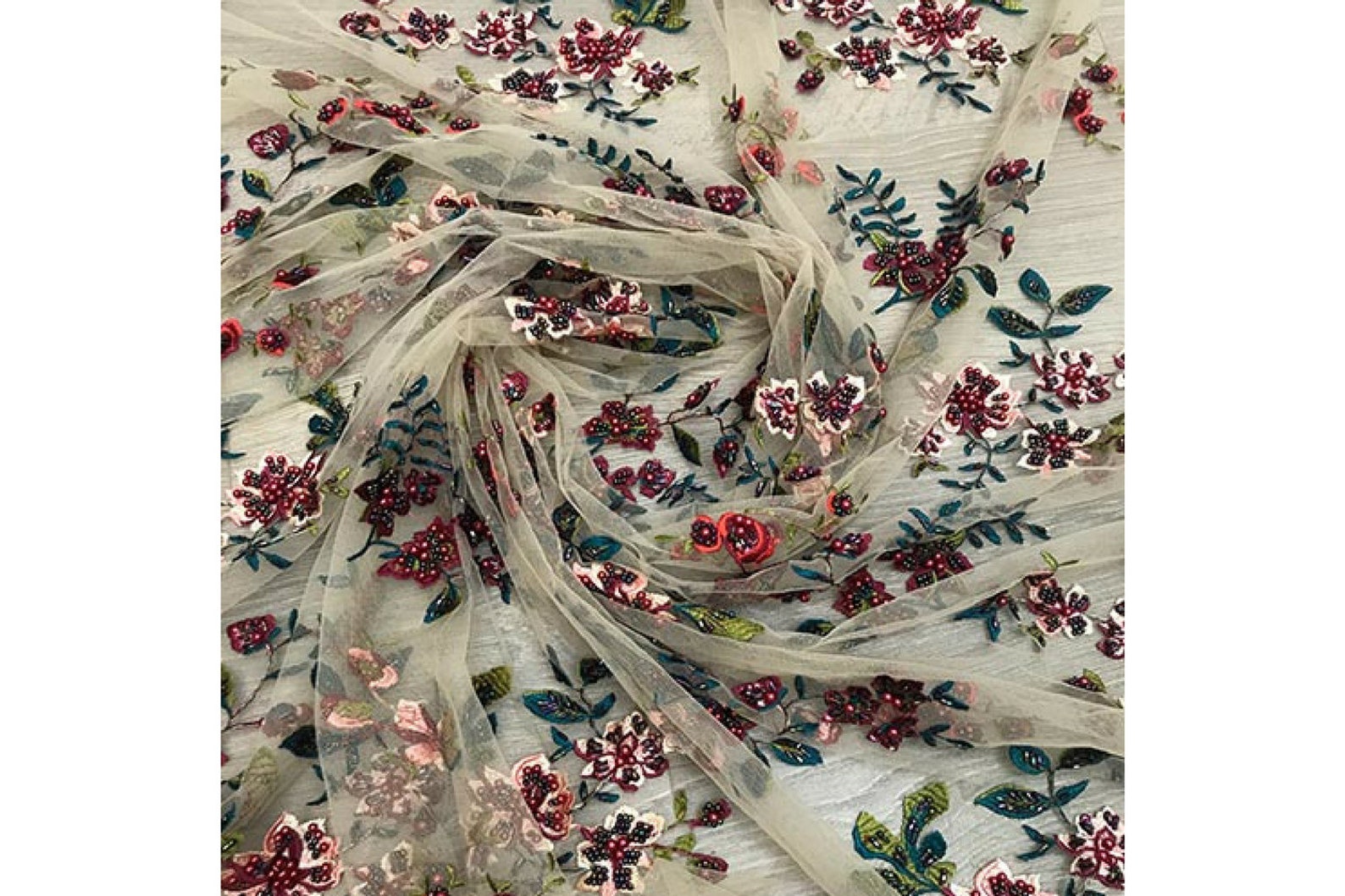 1 yard Embroidered tulle with pearls is embroidered with silk | Etsy