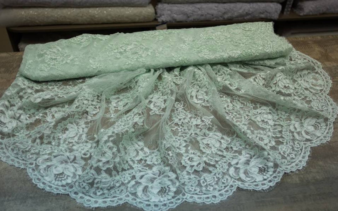 Mint French Fabric Lace With Cord Mint Bridal Lace 1 Yard Wedding Lace ...