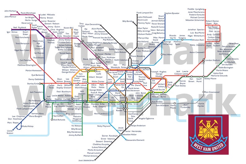 West Ham United London Underground Map | Etsy