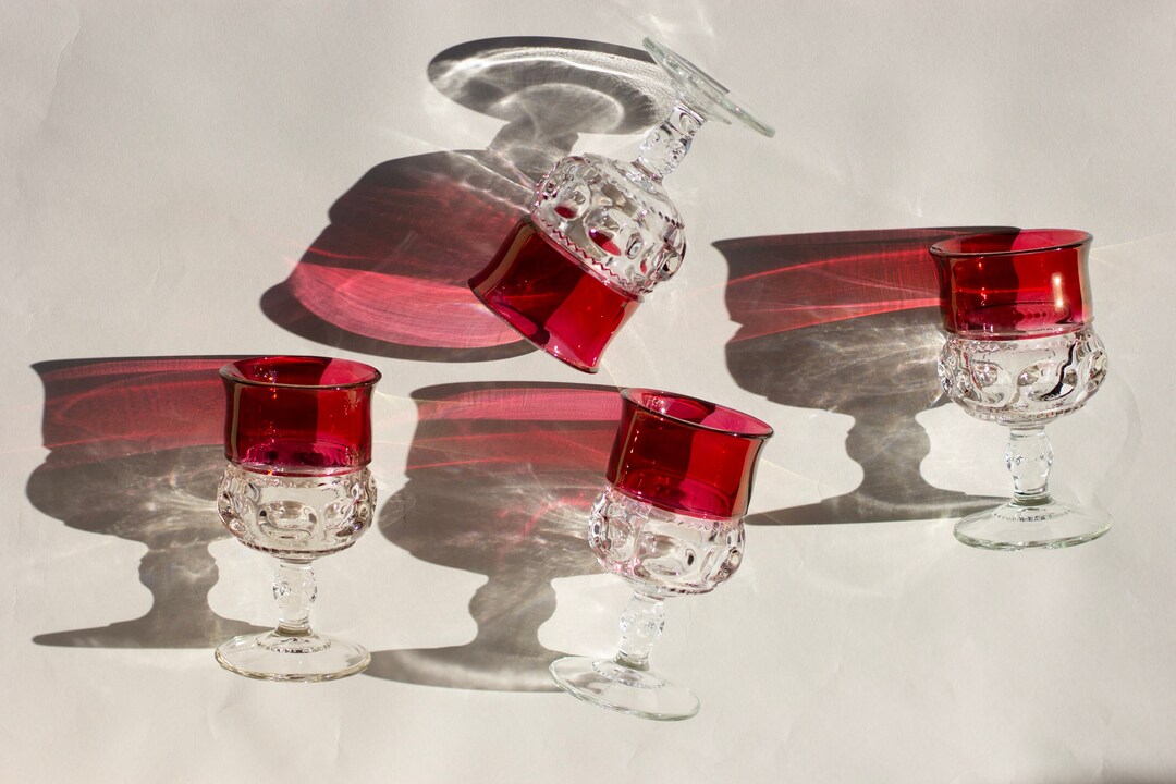 Vintage Set of 4 Cranberry Pink Rimmed Glass Water / Wine Goblets - Etsy