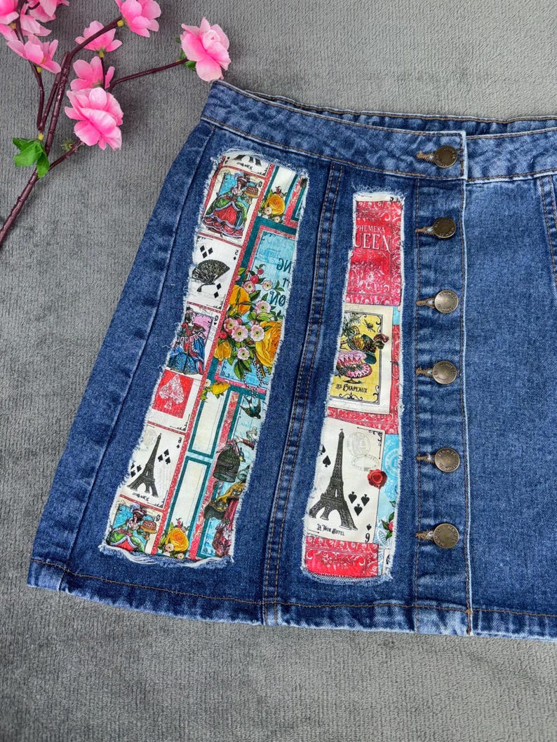 Hand Customised French Playing Card Distressed Mini Skirt Ripped Dark ...